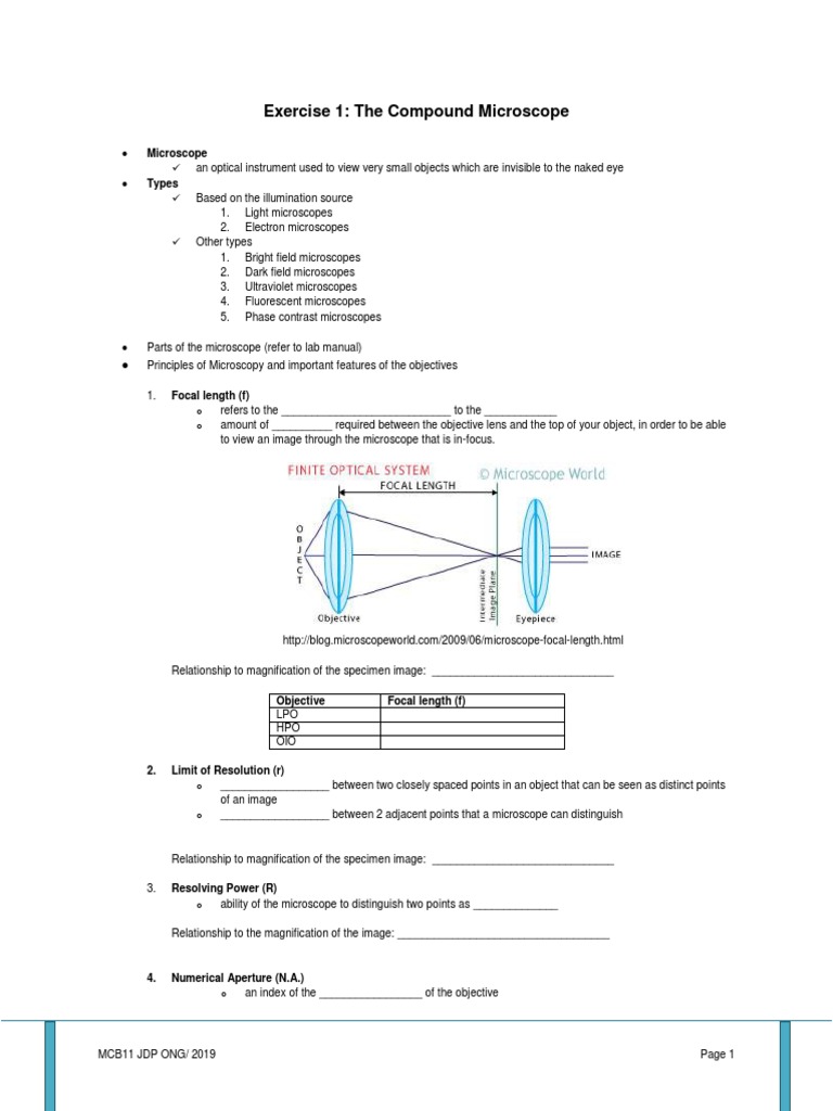Exercise 1 The Compound Microscope PDF | PDF | Microscopy | Angular Resolution