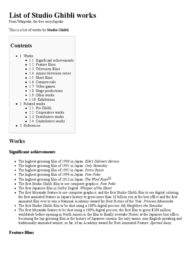 List of Studio Ghibli Works - Wikipedia | PDF | Anime | Asian Animation