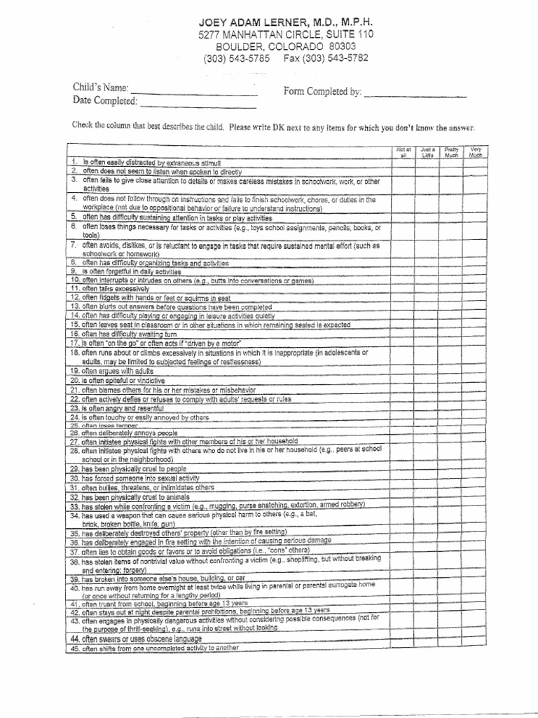 ADHD Rating Scale For Children | PDF