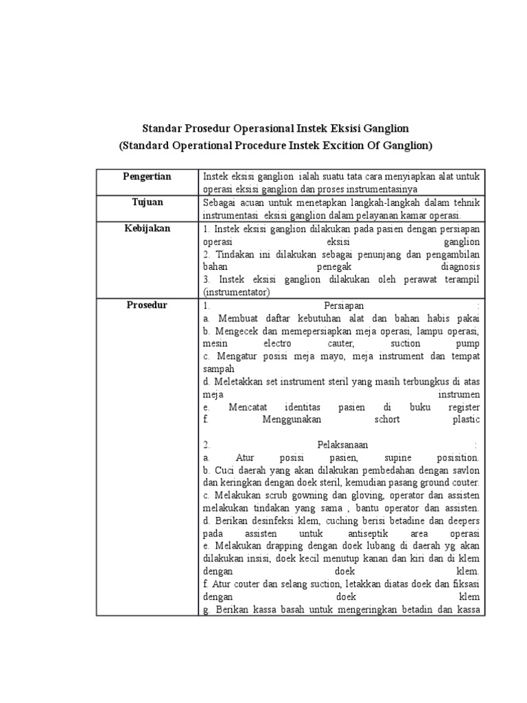 Prosedur Eksisi Ganglion di Kamar Operasi | PDF | Sains & Matematika ...