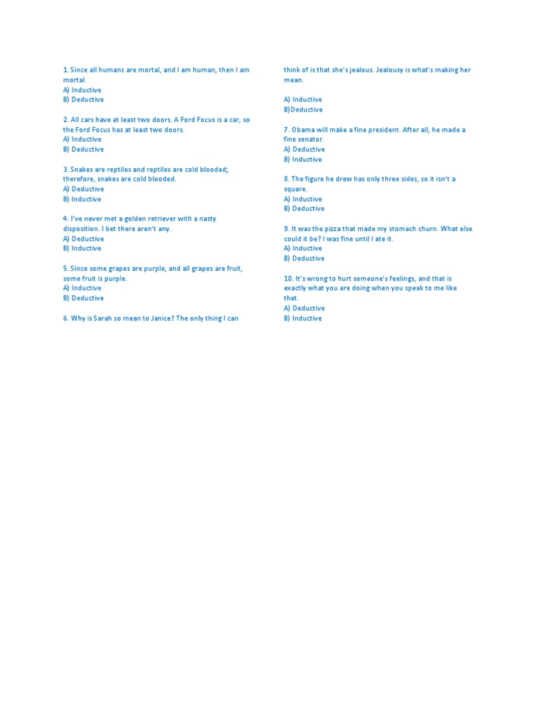 Quiz Inductive Deductive | Download Free PDF | Inductive Reasoning ...
