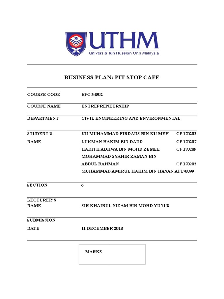 Business Plan UTHM Full Report PDF Depreciation Strategic Planning