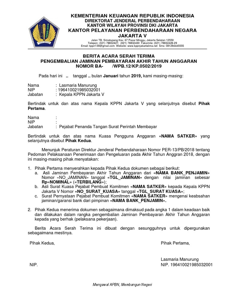 Form Ba Serah Terima Bank Garansi | PDF
