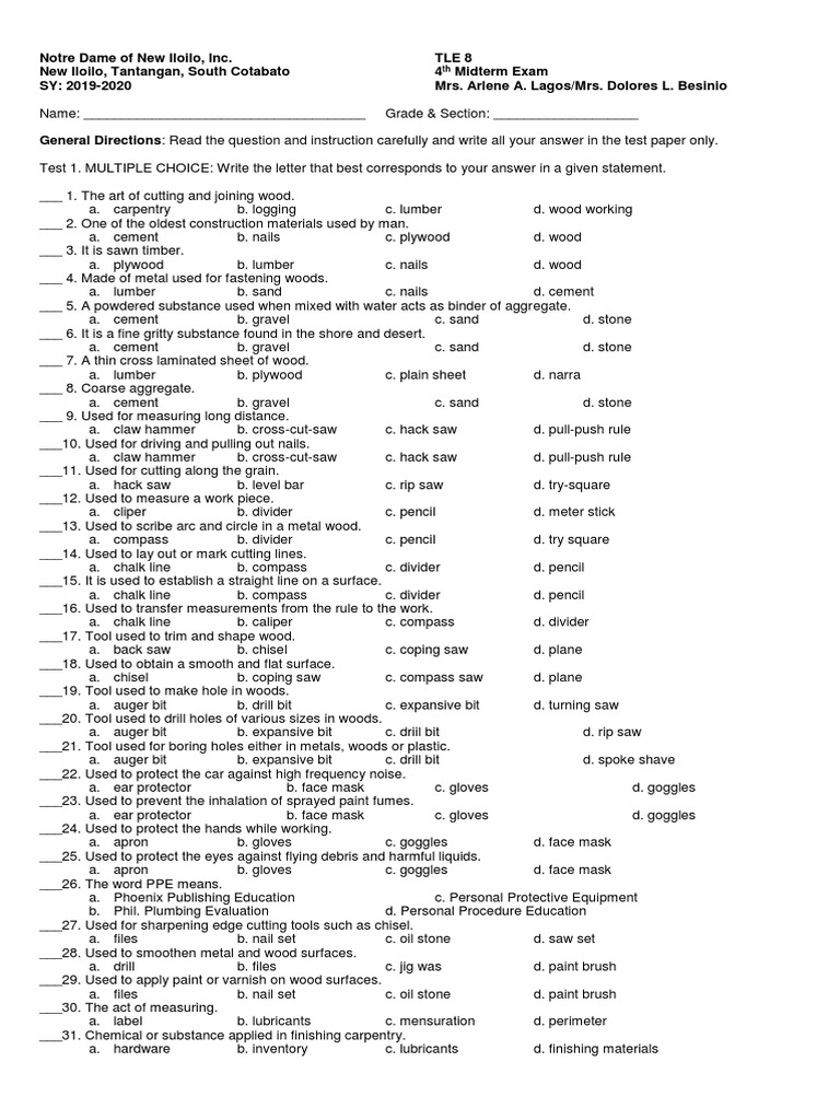 4th Midterm Exam in TLE 8 | PDF