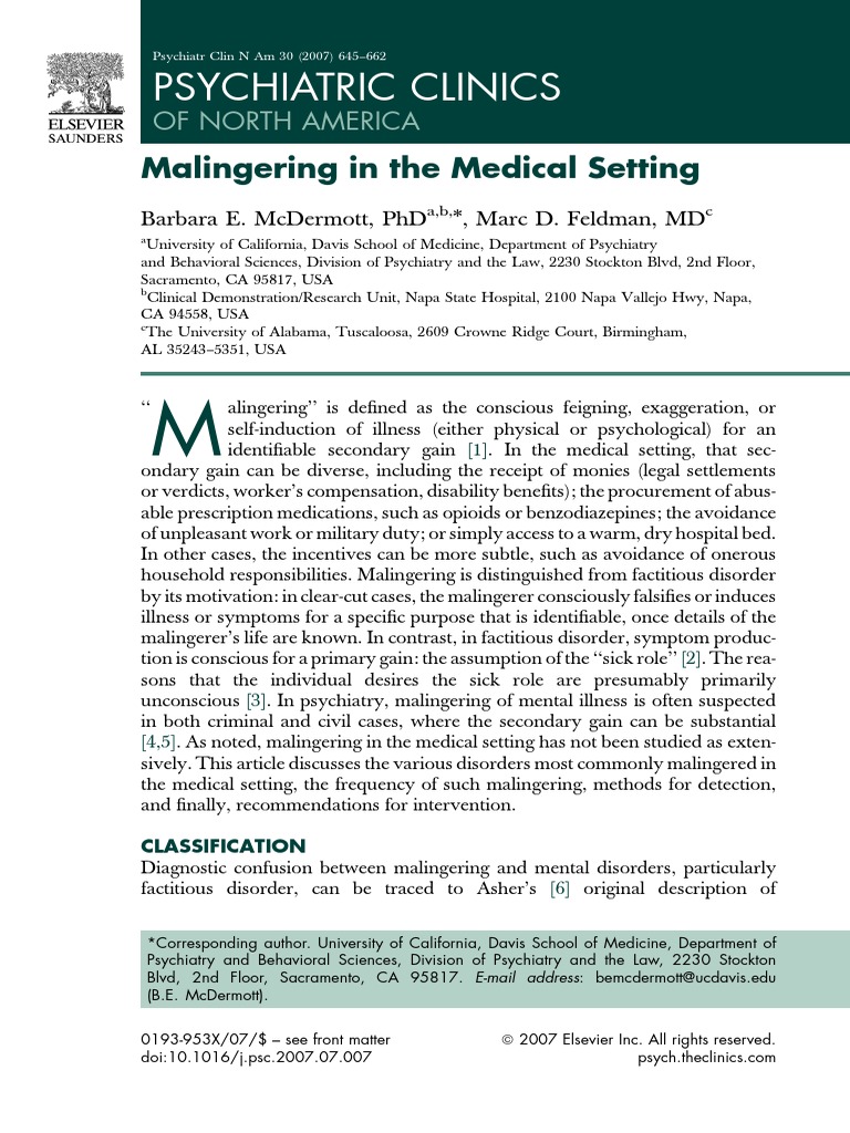 Understanding Malingering in Medicine | PDF | Wechsler Adult ...
