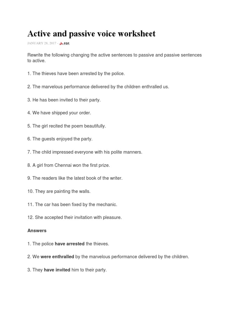 Active and Passive Voice Worksheet | PDF