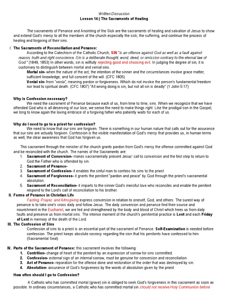 L14 - Sacraments of Healing (Handout) | PDF | Penance | Confession ...