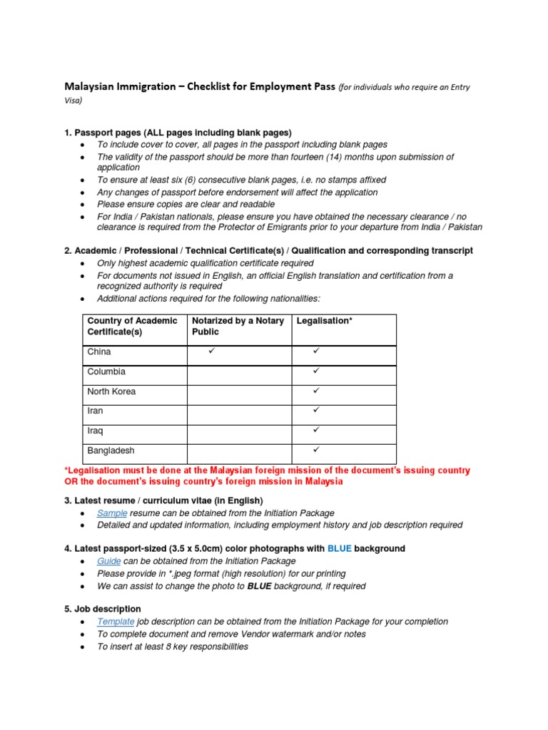 Malaysian Immigration-Checklist For EP (EV) | PDF | Passport | Travel Visa