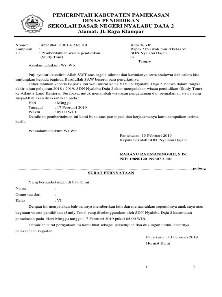 Undangan Wali Murid UNTUK REKREASI | PDF