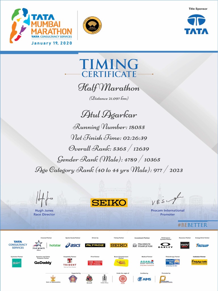 Tata Mumbai Marathon 2020 Certificate PDF | PDF