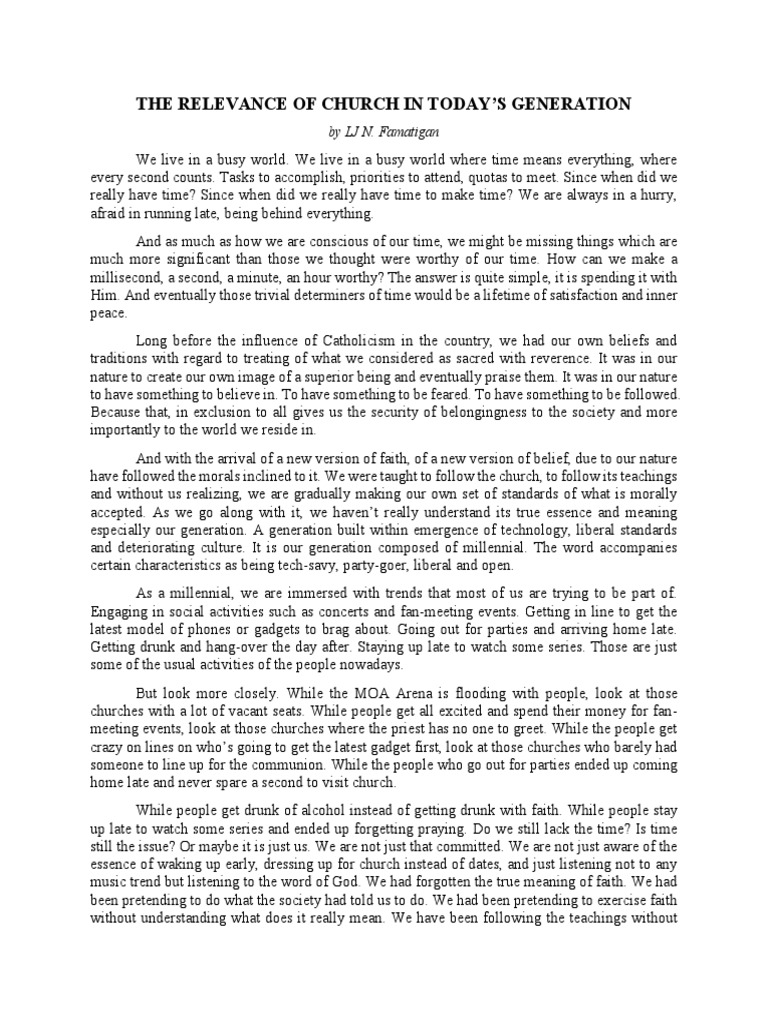 RELEVANCE OF CHURCH FOR TODAY'S GENERATION | PDF | Time | Faith