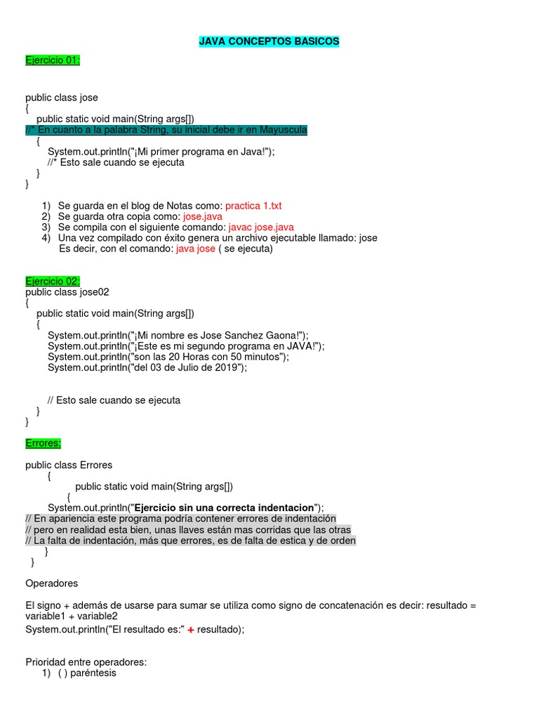 JAVA Conceptos Basicos. | PDF