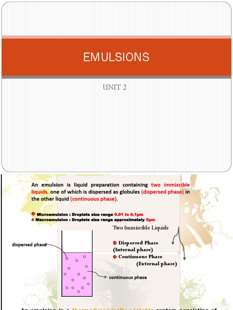 Emulsions Unit 4 | PDF | Emulsion | Colloid