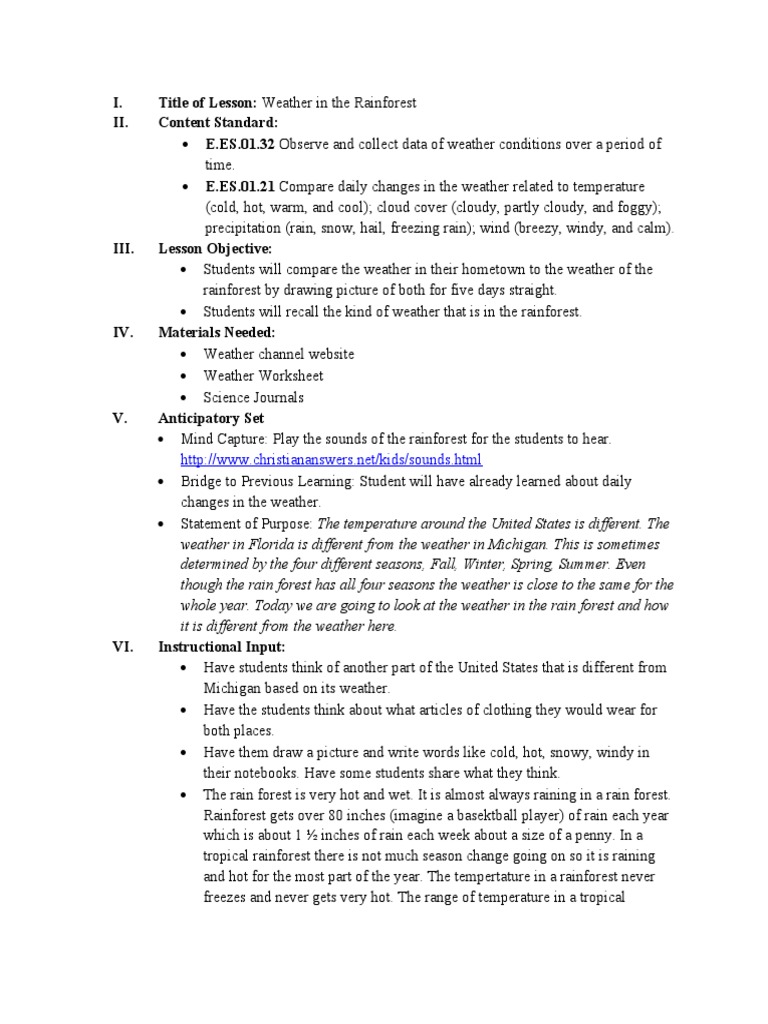 Rainforest Weather Comparison Lesson | PDF | Weather | Atmospheric Sciences