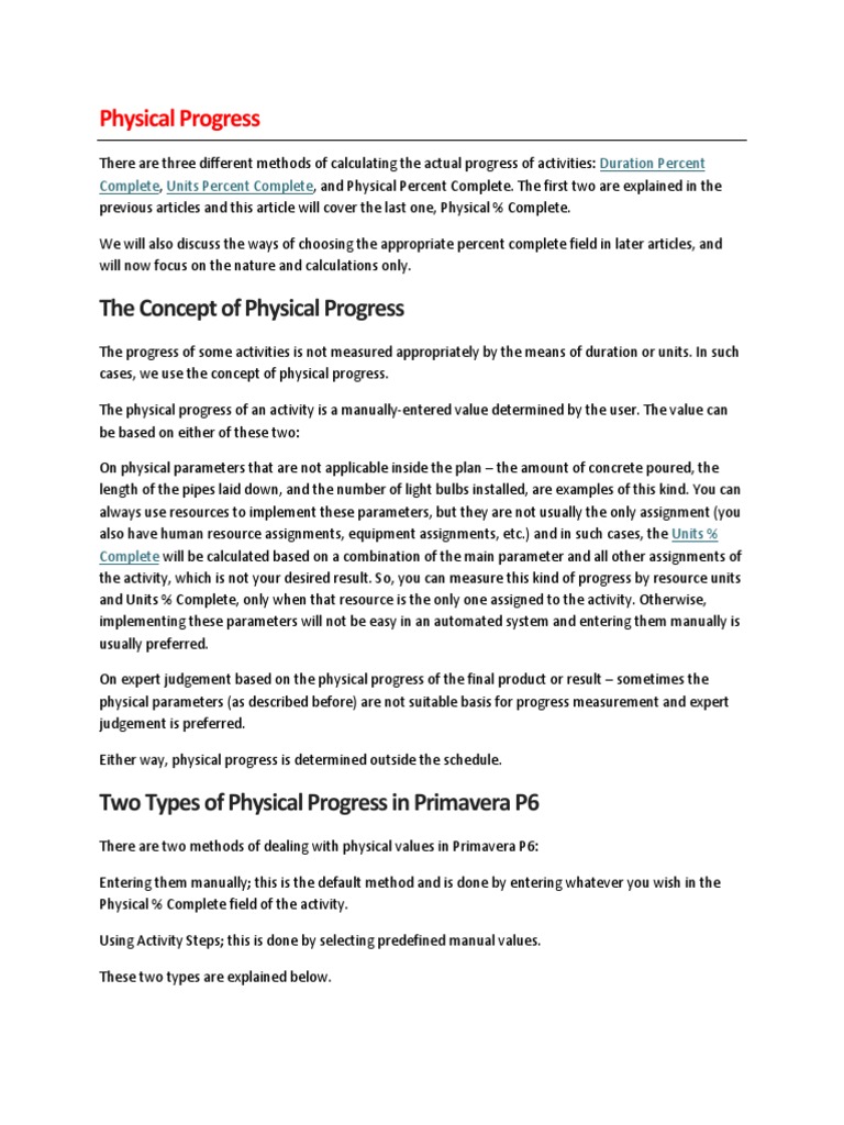 Measuring physical progress in projects | PDF | Resource | Measurement