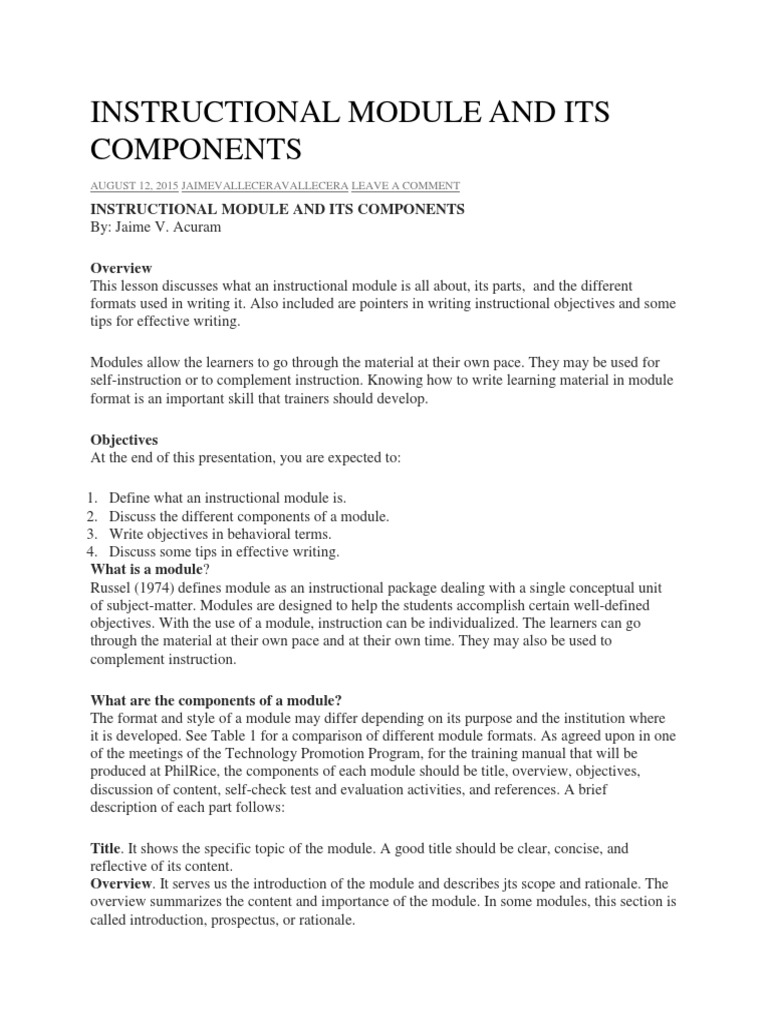Instructional Module Components | PDF | Evaluation | Learning
