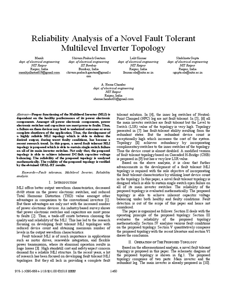 Reliability Analysis of A Novel Fault Tolerant Inverter Topology | PDF | Mosfet | Field Effect ...