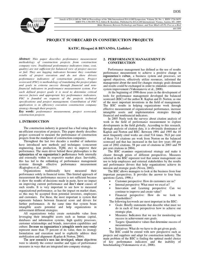 Project Scorecard in Construction Projec | PDF | Performance Indicator ...