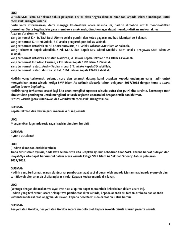 Teks MC Wisuda 1718 | PDF