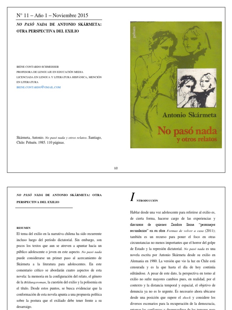 No Pasó Nada. Artículo Breve PDF | PDF | Novelas | Chile