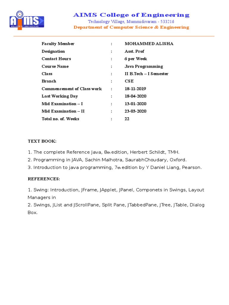 Java Lesson Plan Pdf Class Computer Programming Method Computer Programming