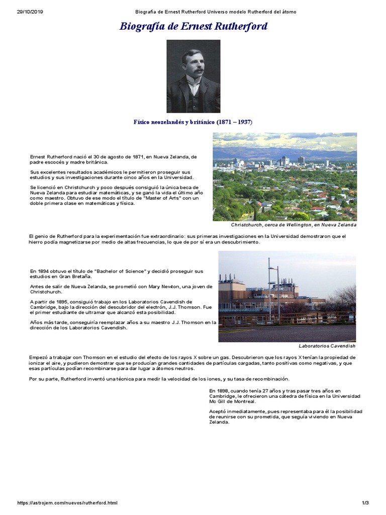 Biografía de Ernest Rutherford - Modelo Rutherford Del Átomo | PDF ...
