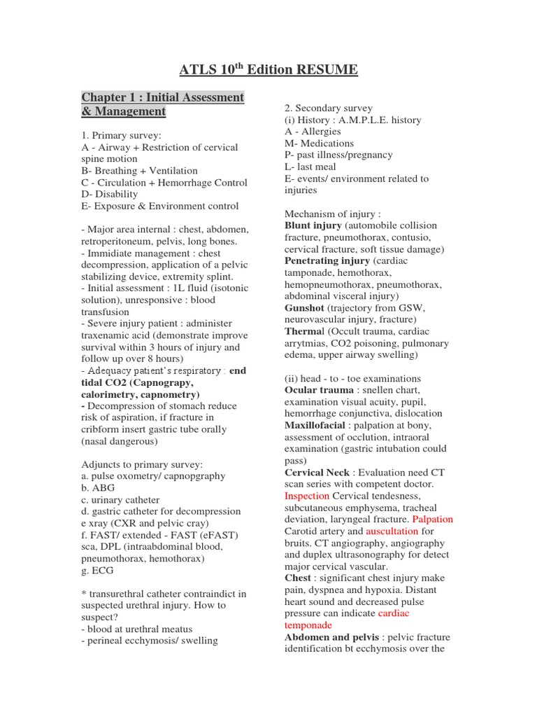 ATLS 10th Edition RESUME | PDF
