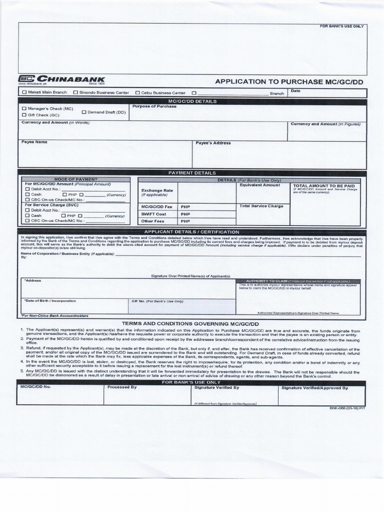 Chinabank MC Form PDF | PDF
