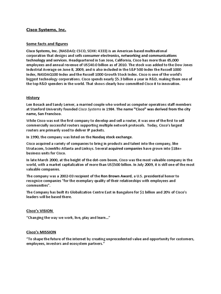 Cisco Systems, Inc.: Some Facts and Figures | PDF | Cisco Systems ...