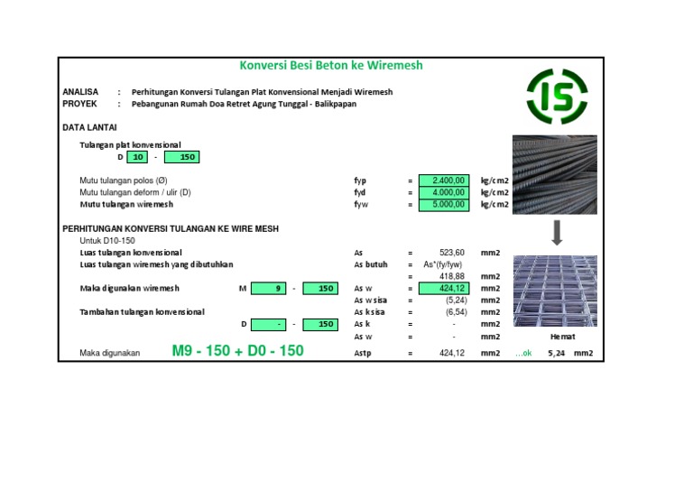 Konversi Besi Tulangan Ke Wire Mesh | PDF