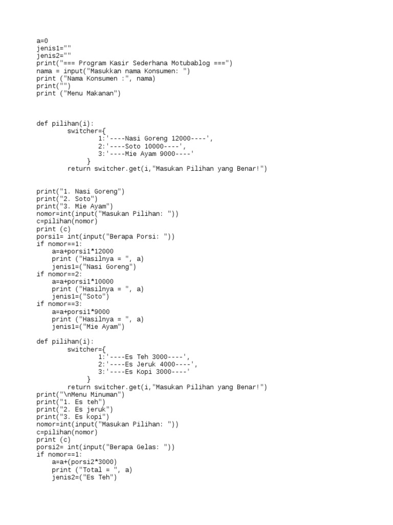 Python Palikasi Kasir Sederhana | PDF | Memasak, Makanan, & Anggur ...