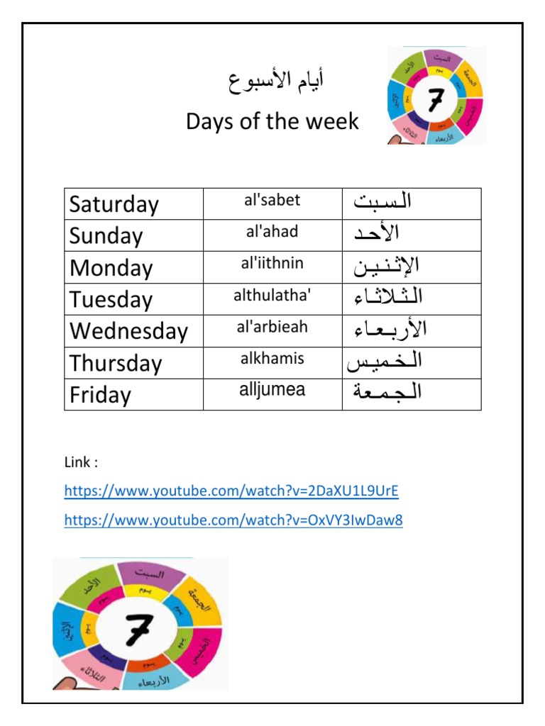 ARABIC Days of The Week | PDF | Travel | Art