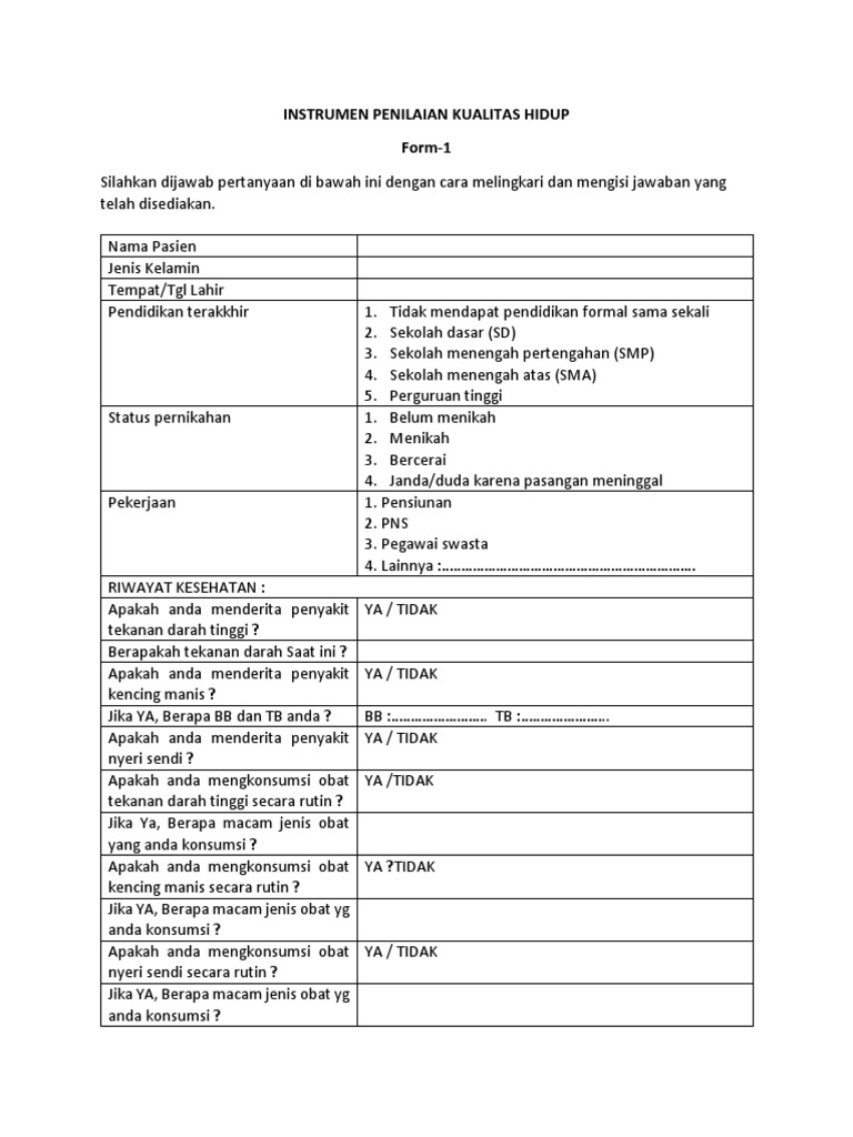 Form Kuesioner EQ5D | PDF