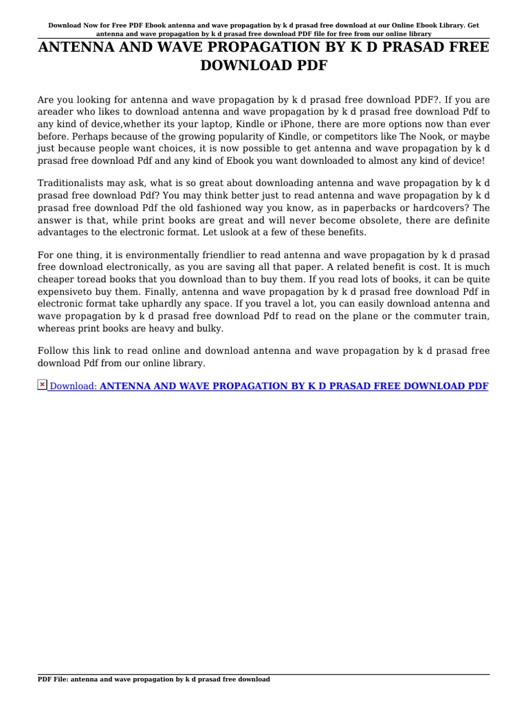 Antenna and Wave Propagation by K D Prasad Free Download PDF | PDF | E Books | Publishing