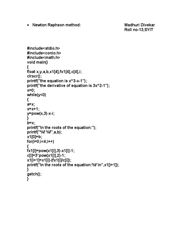 Newton Raphson Method Implementation | PDF | Computers