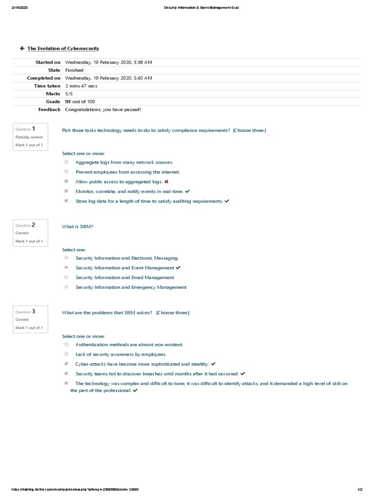 Security Information & Event Management Quiz | PDF | Computer Security ...