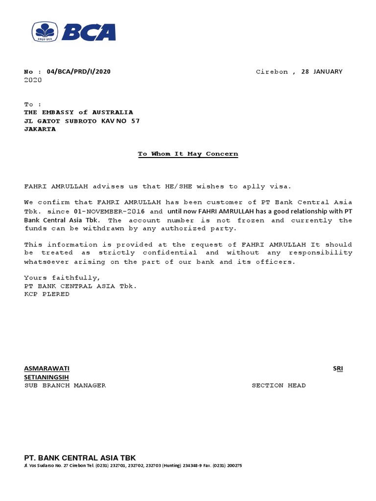 Surat Referensi Bank | PDF