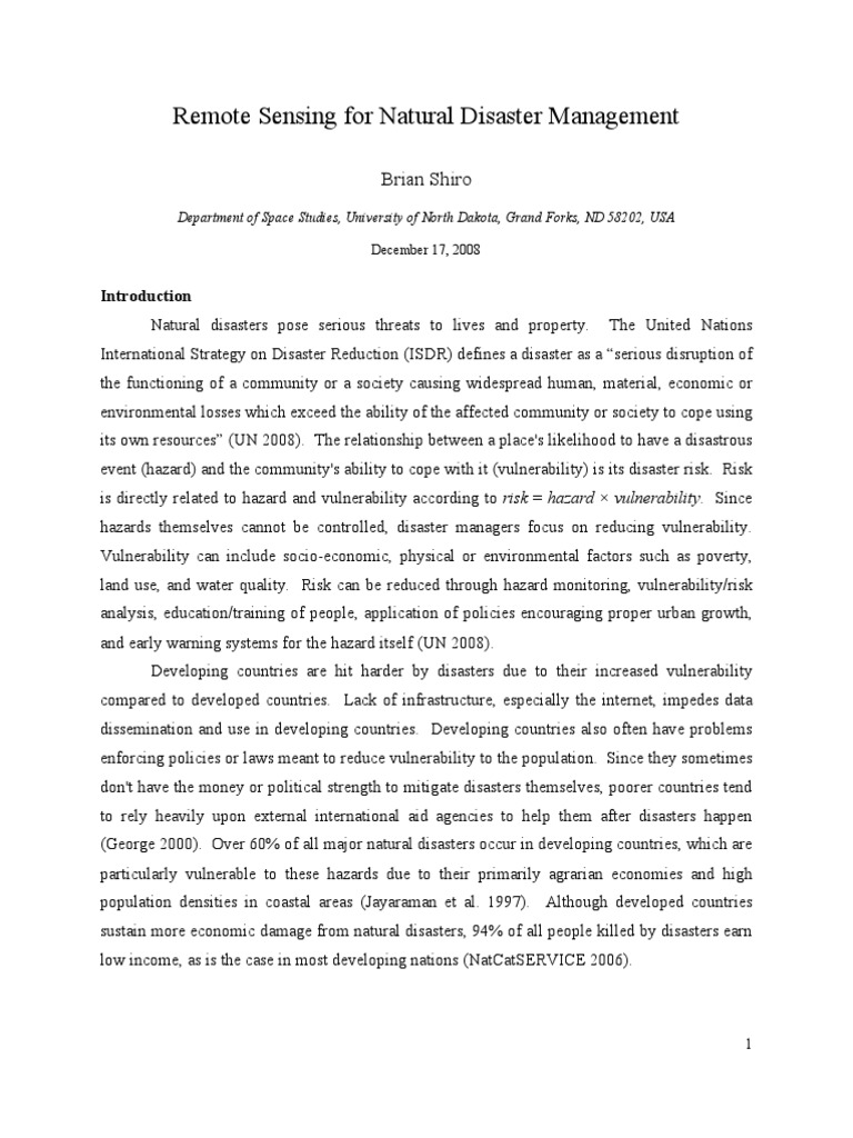Remote Sensing For Natural Disaster Management | PDF | Hazards ...