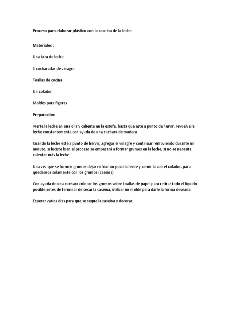 Proceso para Elaborar Plástico Con La Caseína de La Leche | PDF