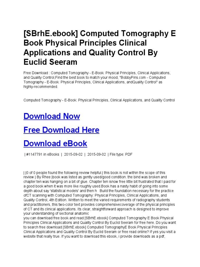 Computed Tomography e Book Physical Principles Clinical Applications ...