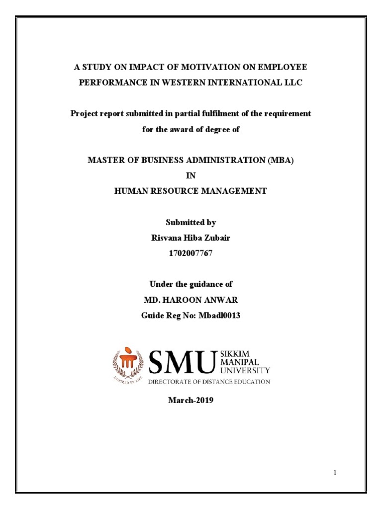 (W) Project On Impact of Motivation On Employee Performance | PDF ...