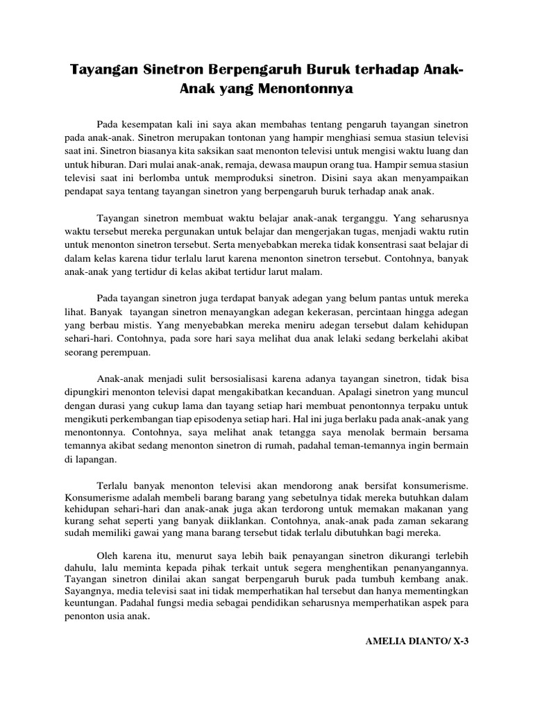 Tayangan Sinetron Berpengaruh Buruk Terhadap Anak | PDF Tayangan Sinetron Berpengaruh Buruk Terhadap Anak | PDF