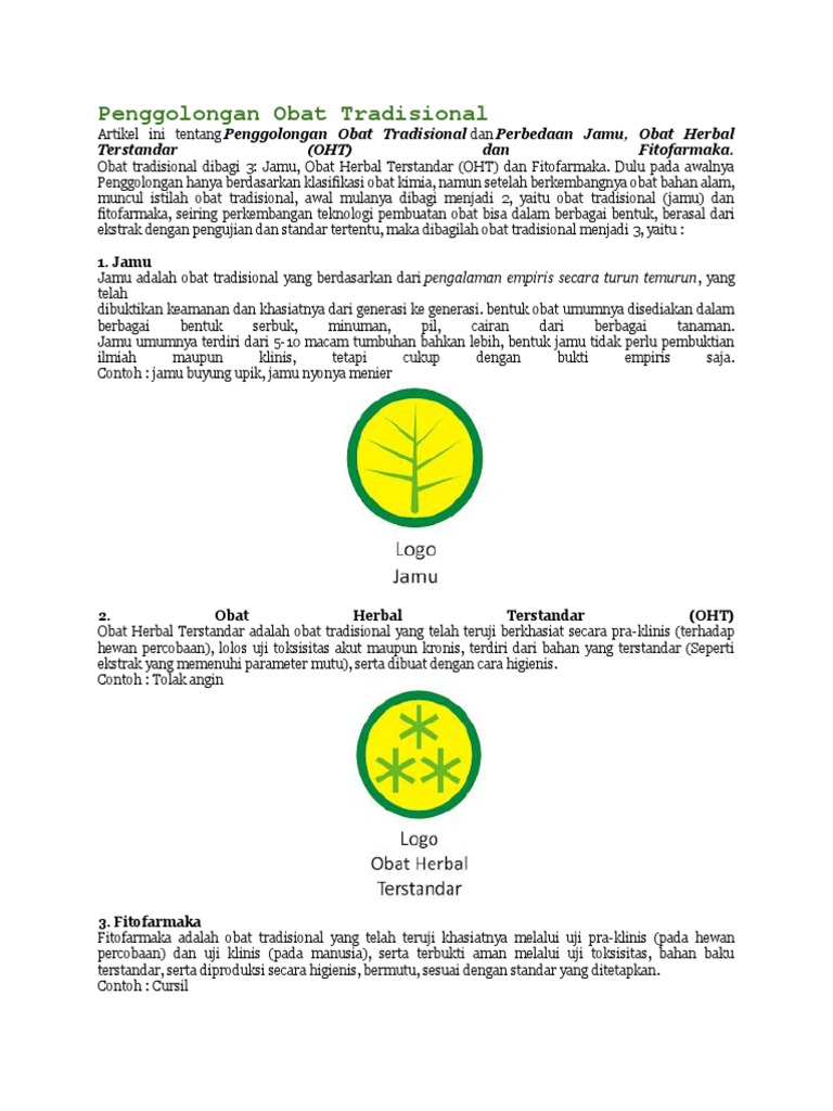 Penggolongan Obat Tradisional | PDF