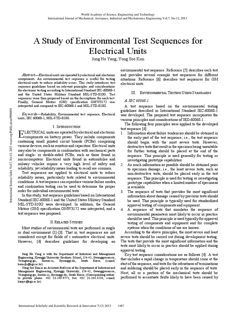 A Study of Environmental Test Sequences For Electrical Units | PDF ...