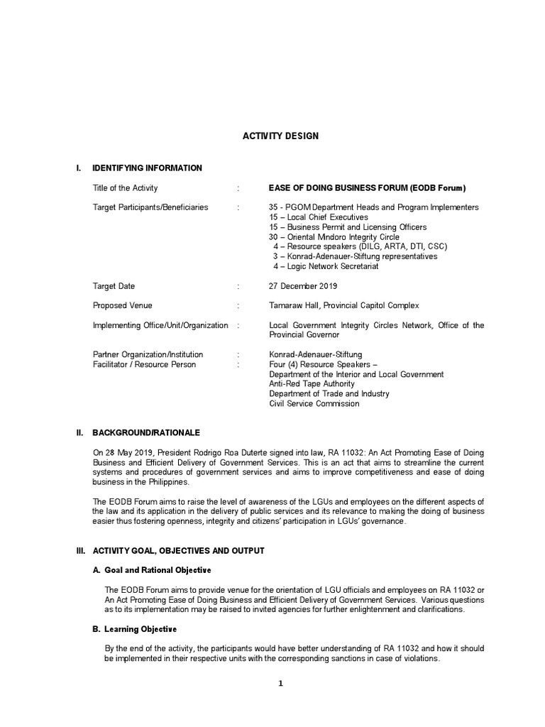 Activity Design EODB FORUM | PDF