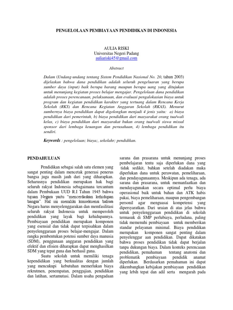 Pengelolaan Pembiayaan Pendidikan Di Indonesia | PDF