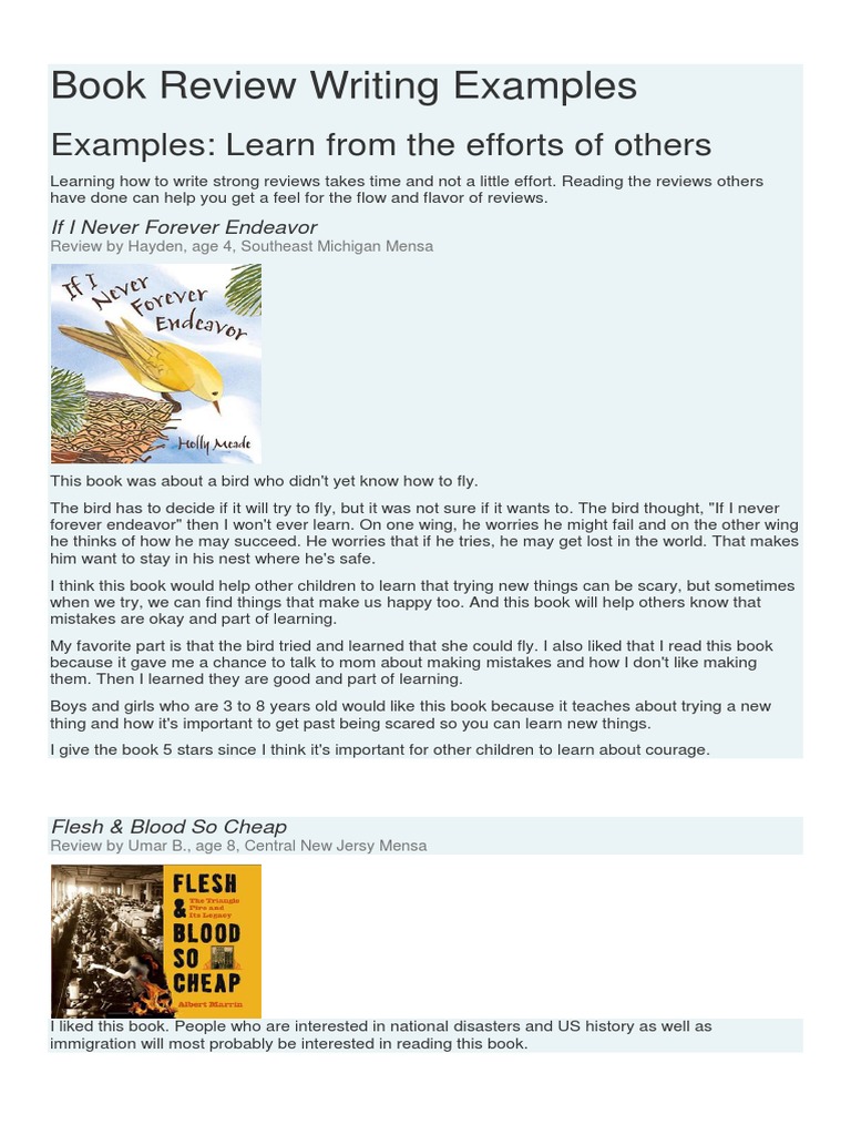 Book Review Writing Examples | PDF