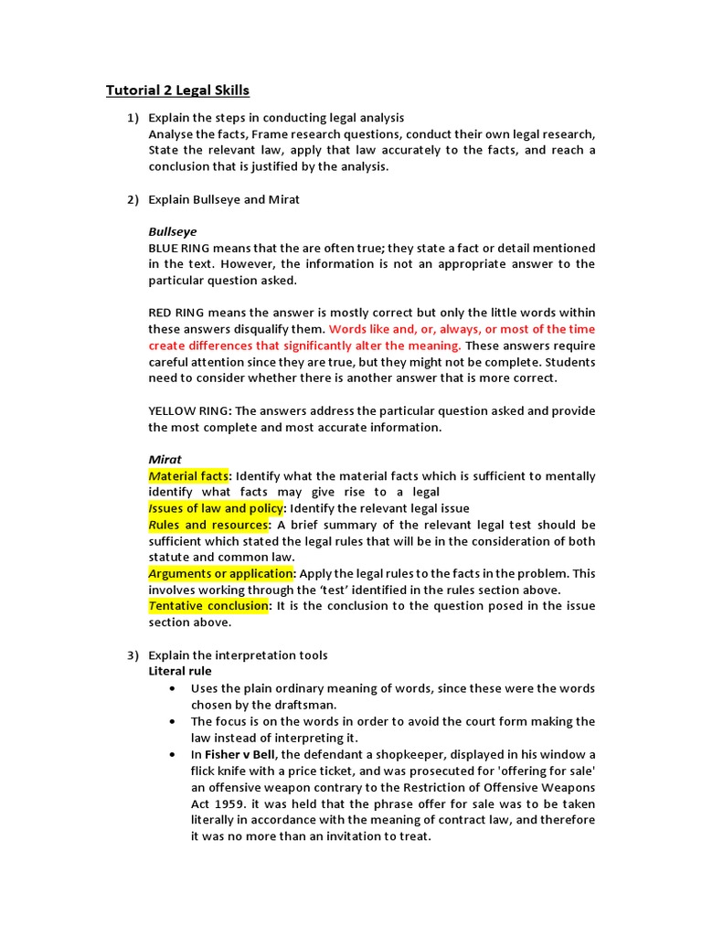 Tutorial 2 Legal Skills | PDF
