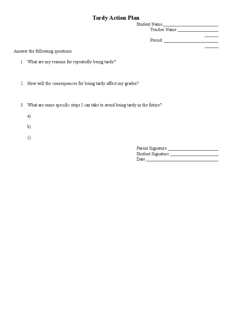 Tardy Action Plan Form | PDF