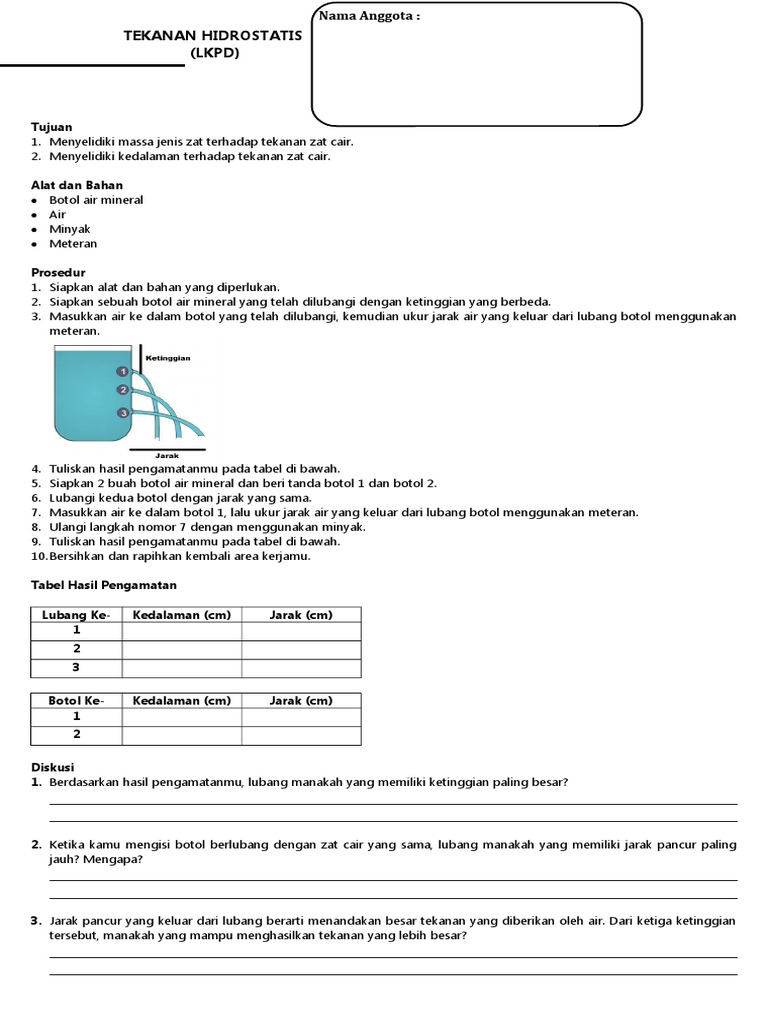 LKPD Tekanan Hidrostatis | PDF